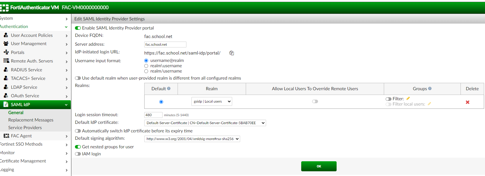 Configuring IdP settings | FortiAuthenticator 6.6.0 | Fortinet Document ...